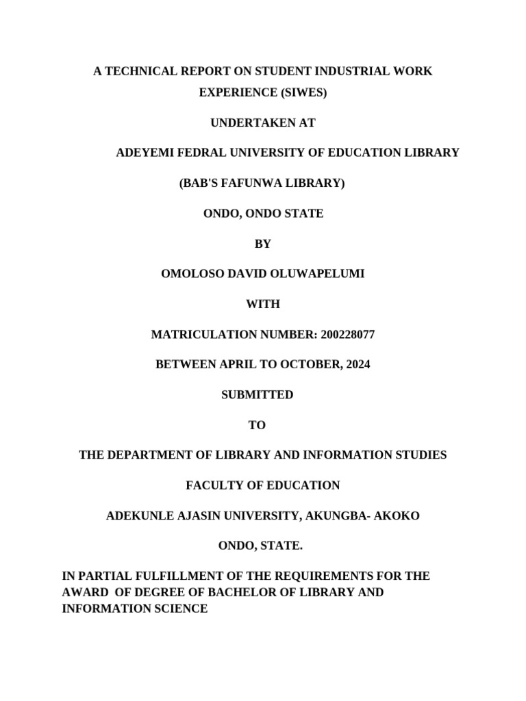 david siwes report | PDF | Libraries | Open Access