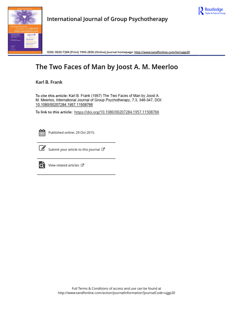 The Two Faces of Man by Joost A. M. Meerloo: International Journal of ...