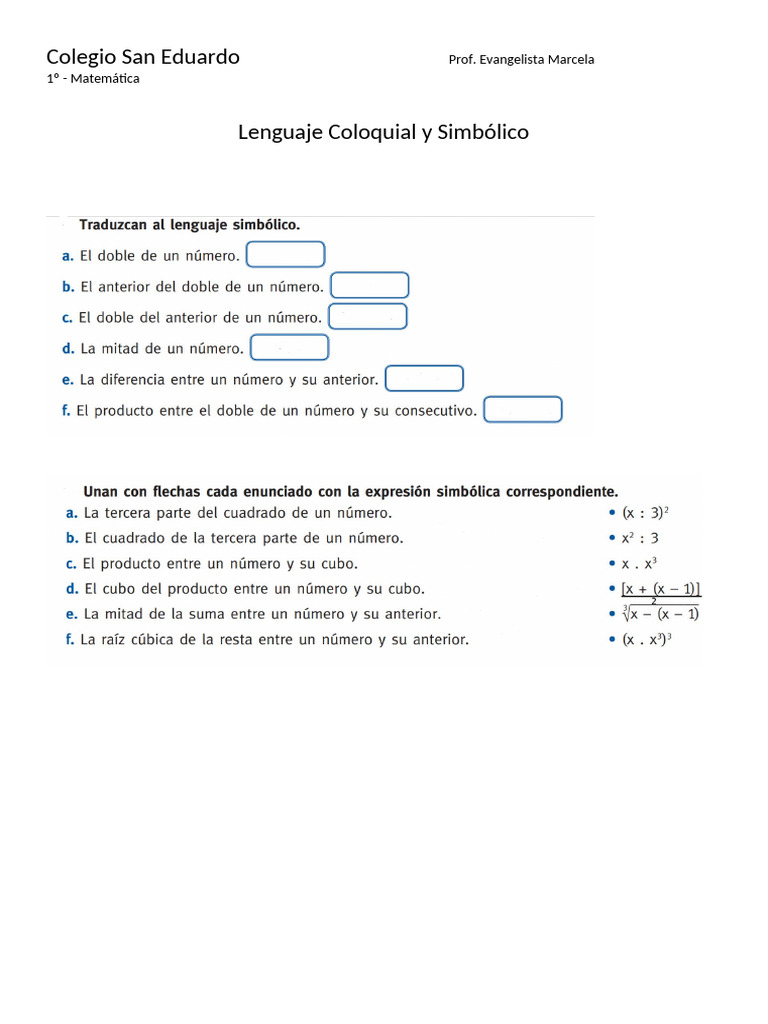 Lenguaje Coloquial y Simbólico. 2 Activ. | PDF