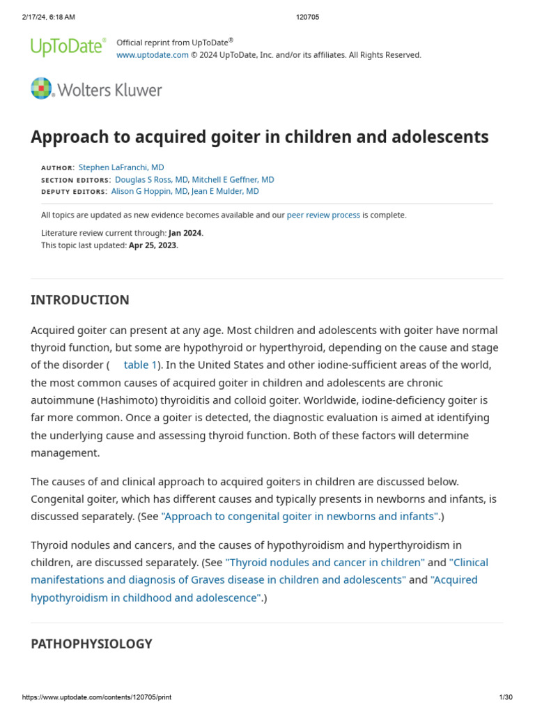 Approach To Acquired Goiter in Children and Adolescents | PDF ...