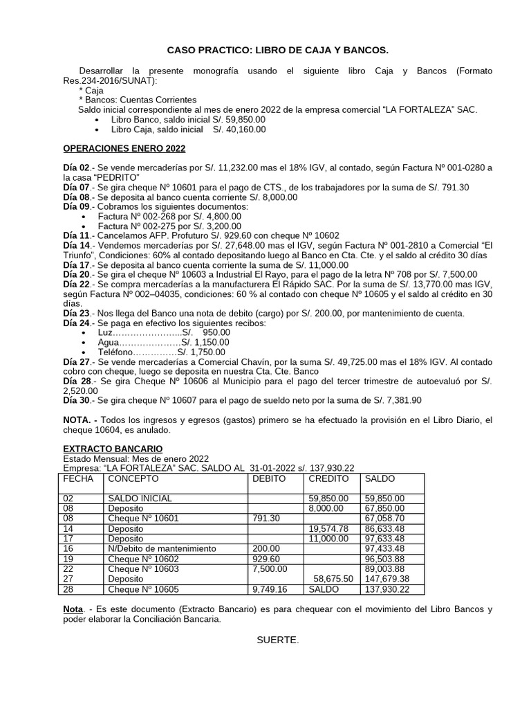 Caso Practico Caja y Bancos | PDF | Cheque | Bancos