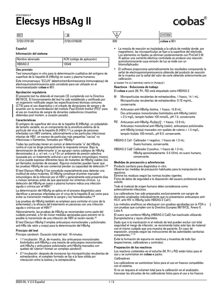 Insert - Elecsys HBsAg II.07251076500.V2.Es | PDF | Hepatitis B | Hepatitis