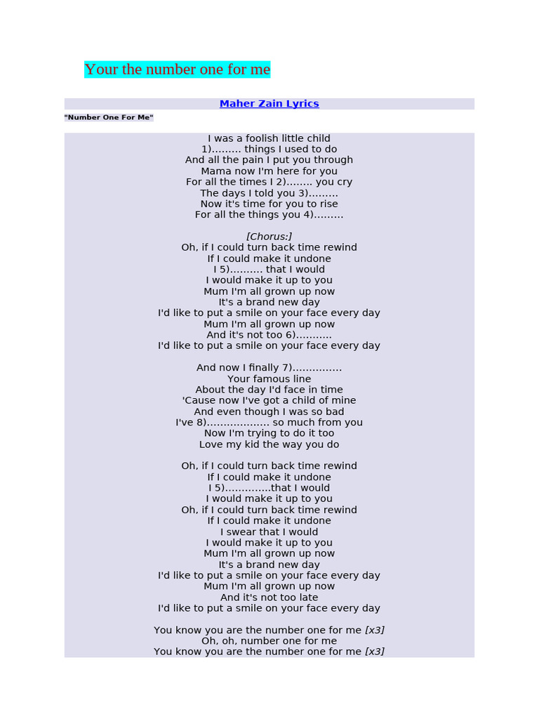 Your The Number One For Me Document | PDF