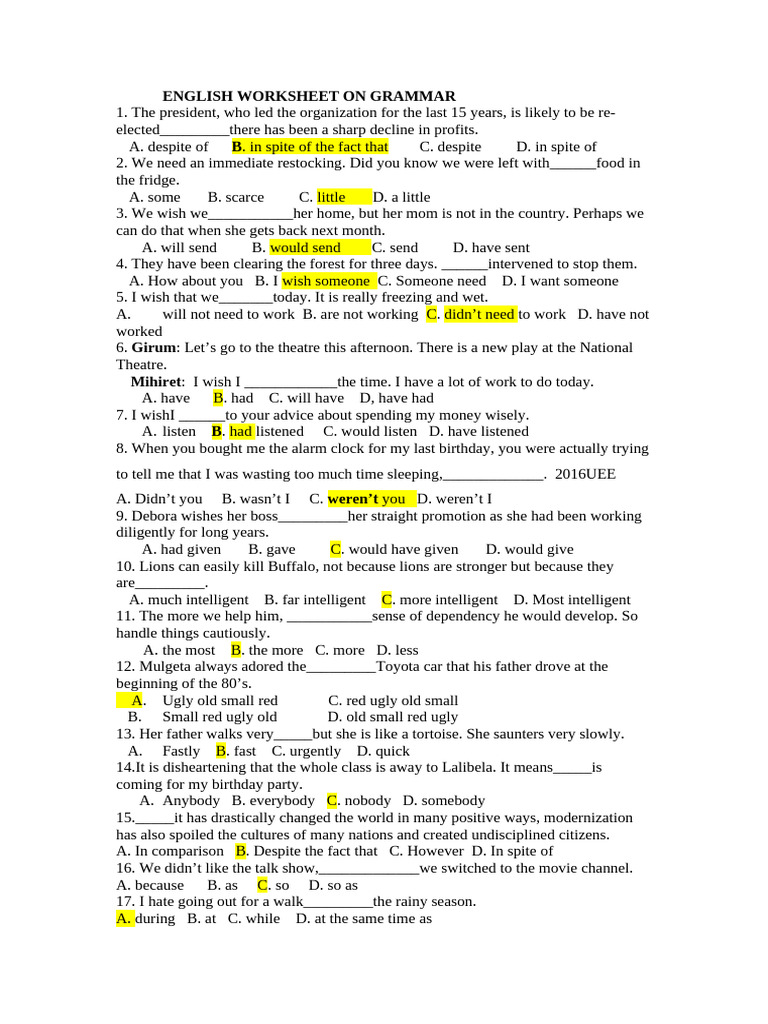 GENERAL WORKSHEET ON GRAMMAR-FINAL_115333 | PDF