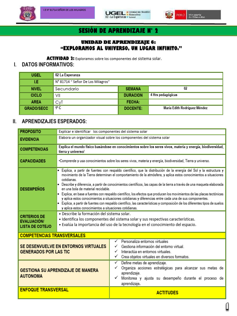 B-1º Ses-Act 2 Cyt Und 6 | PDF | Aprendizaje | Tierra