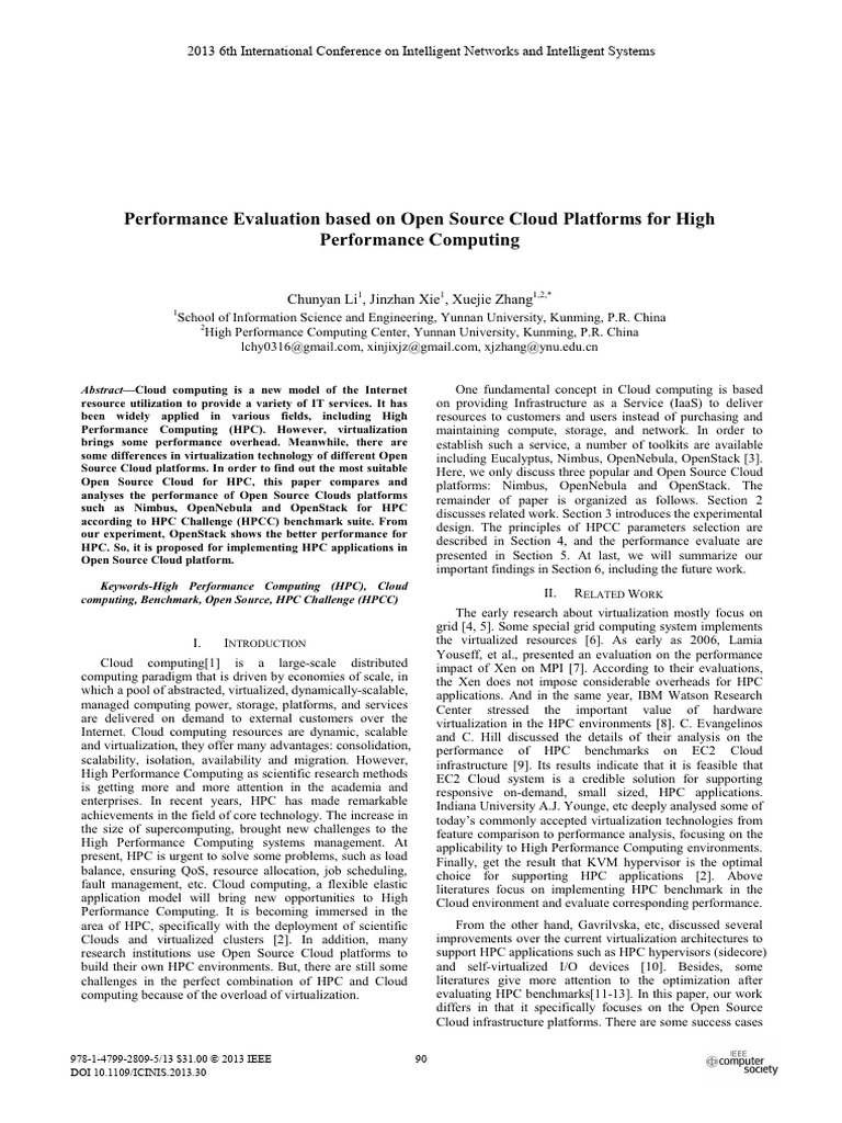 Performance Evaluation Based On Open Source Cloud Platforms For High Performance Computing | PDF ...