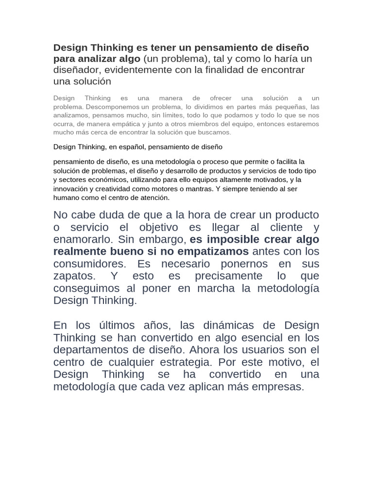 Design Thinking Es Tener Un Pensamiento de Diseño para Analizar Algo | PDF | El pensamiento de ...