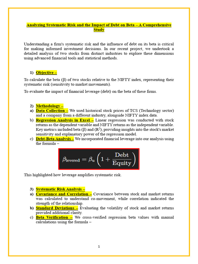 Systematic Risk and Debt Impact on Beta | PDF | Beta (Finance) | Linear ...
