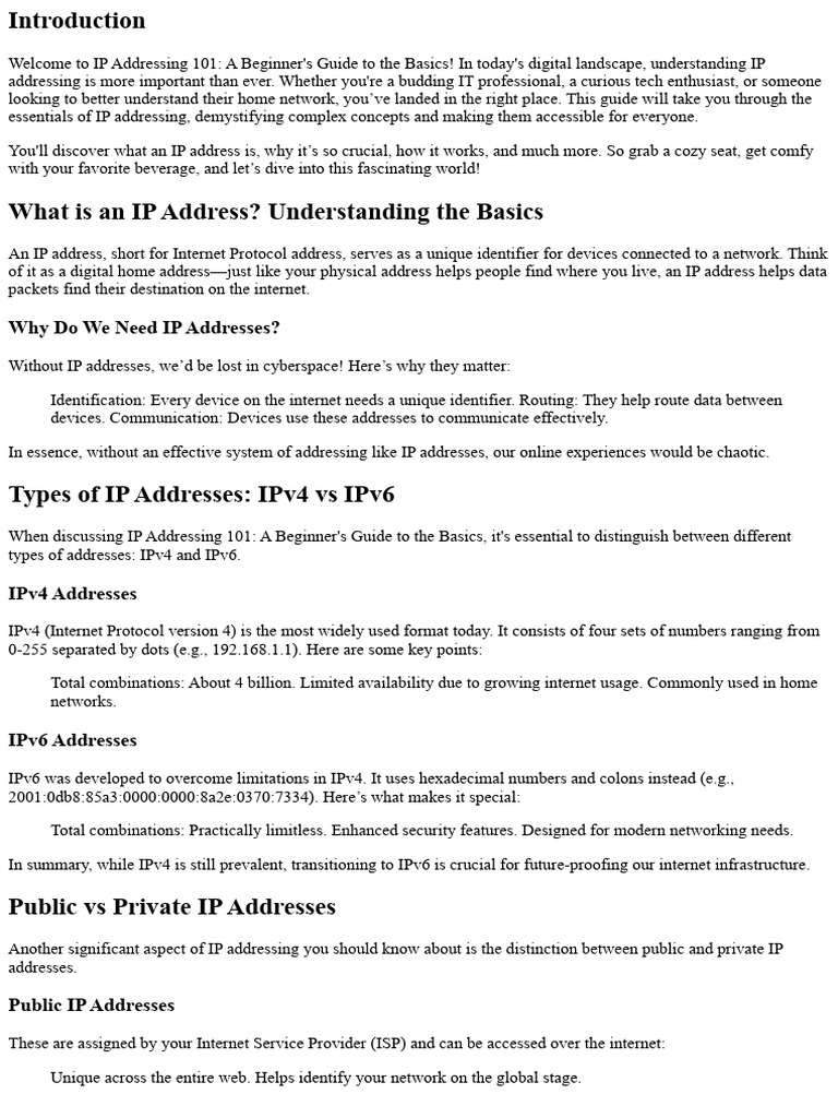 IP Addressing 101: A Beginner's Guide To The Basics 198288 | PDF | Ip ...