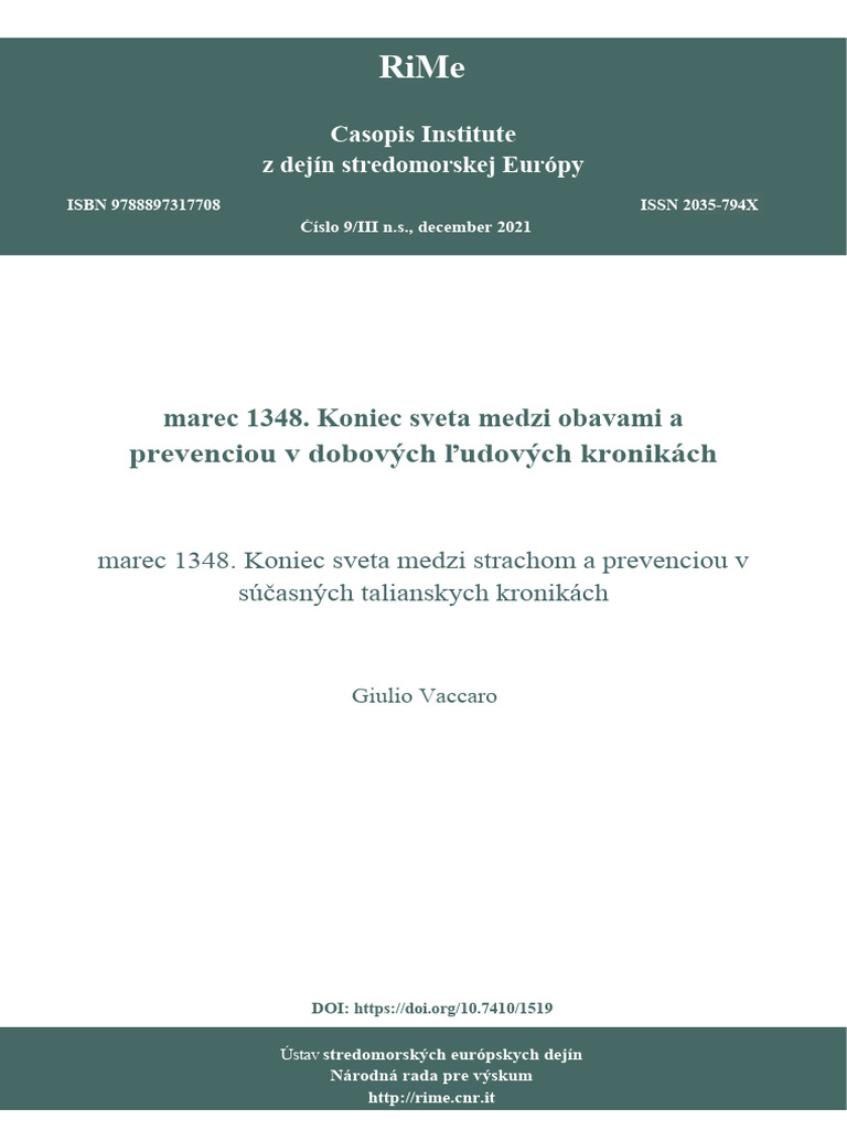 Marzo 1348 La Fine Del Mondo Tra Paure e SK | PDF