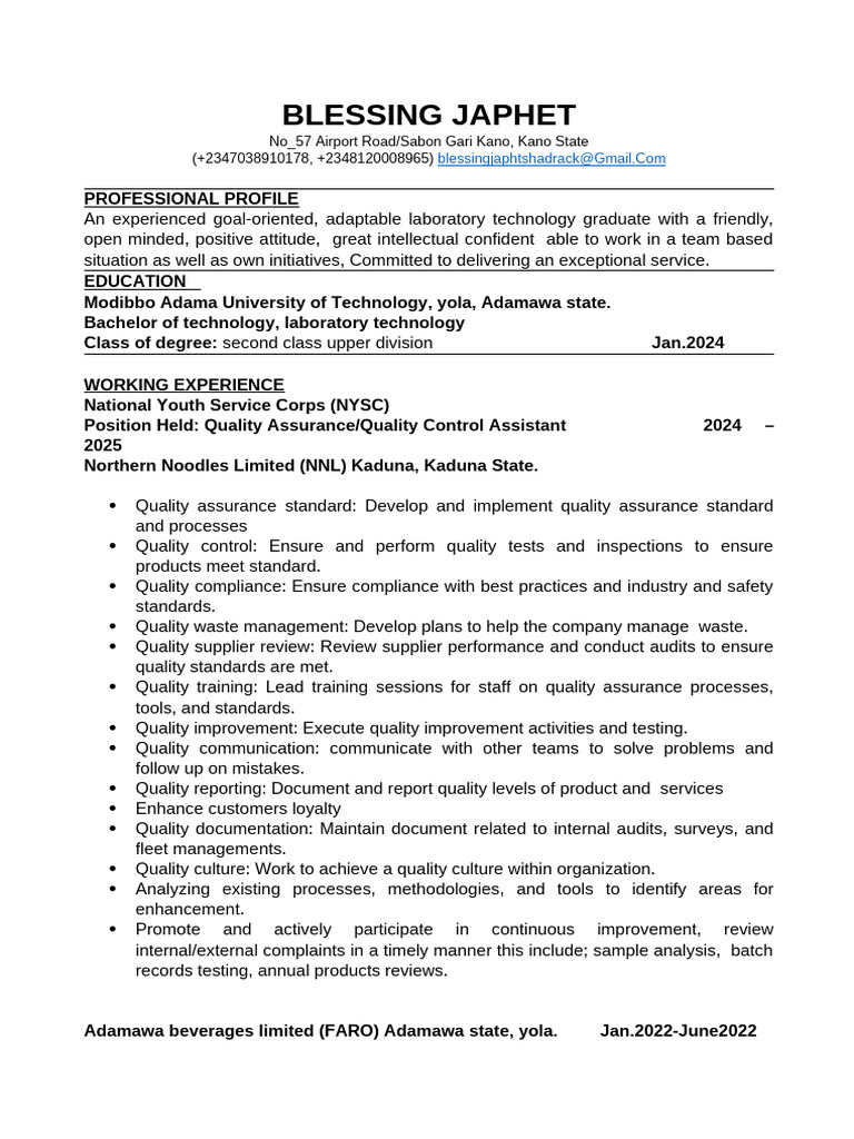 Blessing Japhet 1 | PDF | Quality Assurance | Audit