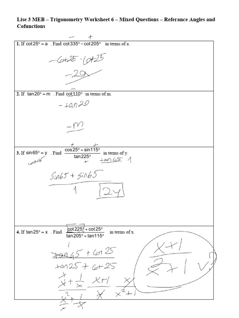 WS6-Mixed Questions Referance Angles | PDF