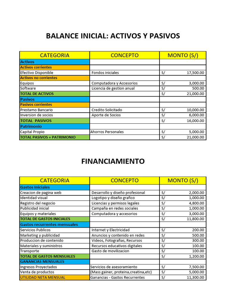 Balance Inicial y Financiamiento | PDF | Publicidad | Economias