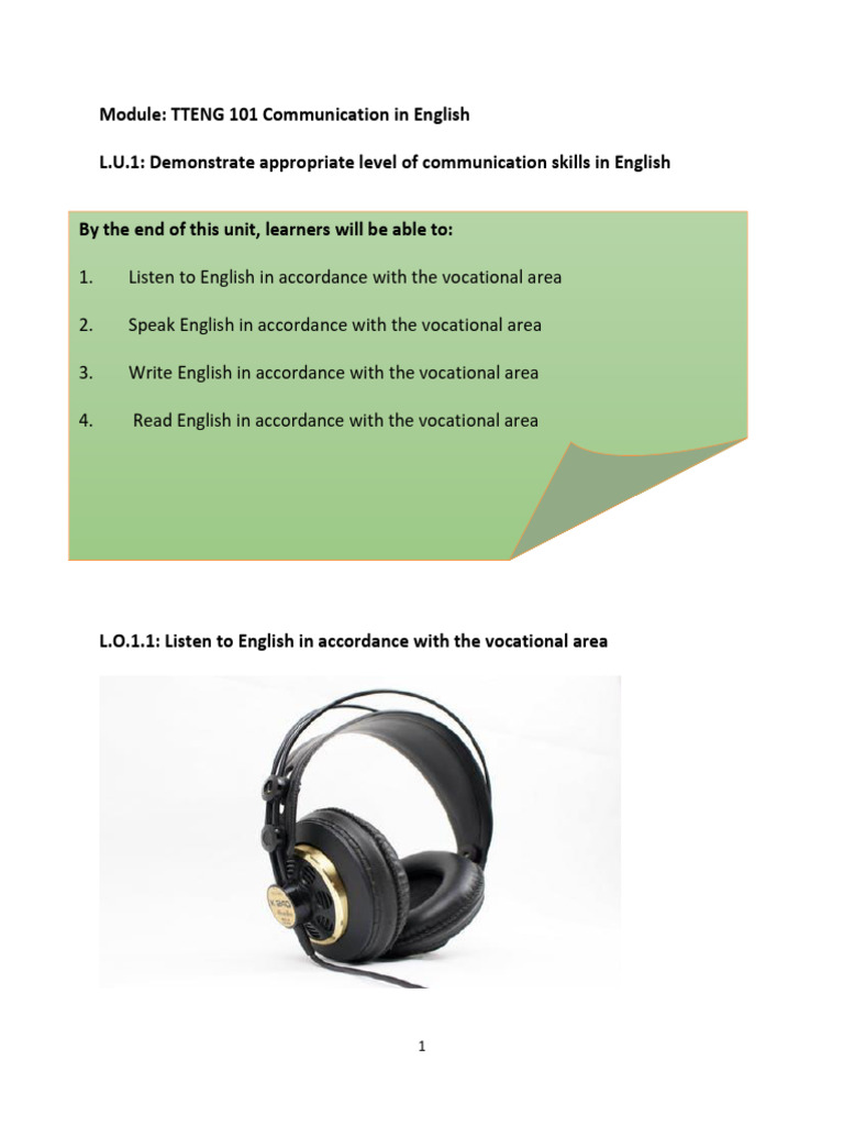 Communication in English - Tvet Trainer Content Handout - V 2021 | PDF ...