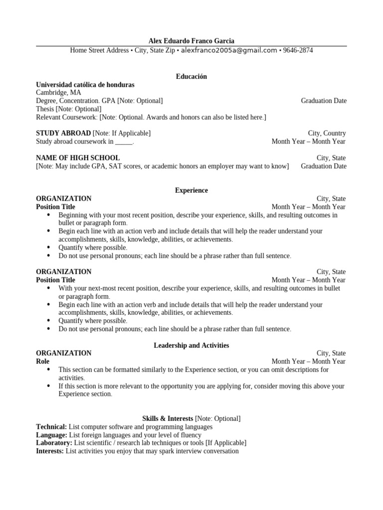 Make A Copy of The Doc - Harvard CV Template | PDF | Linguistics