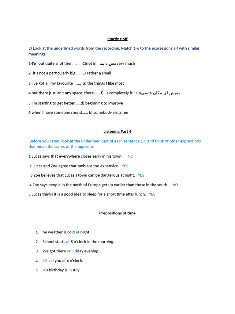Listening Practice: Vocabulary & Grammar | PDF