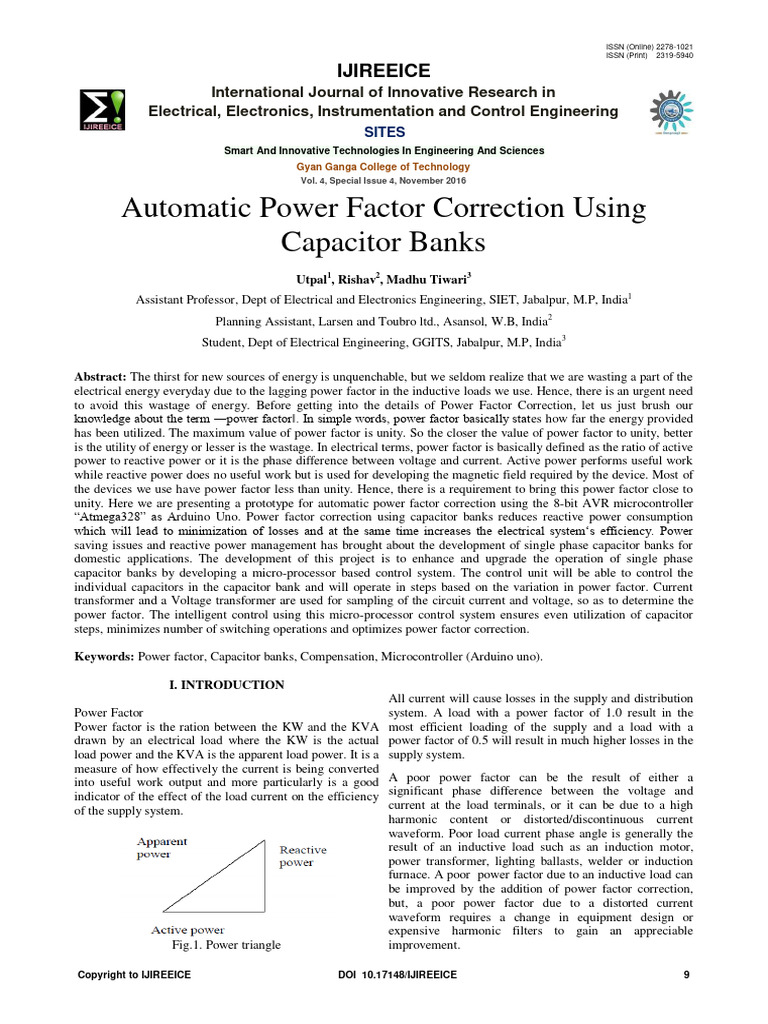 Automatic Power Factor Correction Using-1 | PDF | Capacitor | Electric Motor