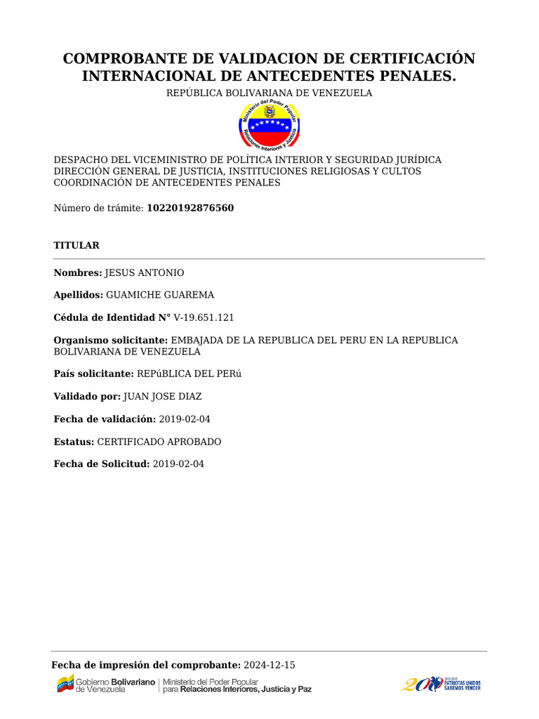 Comprobante de Validacion | PDF