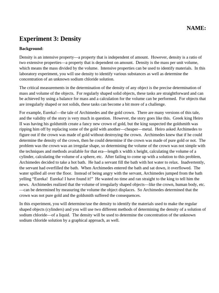 Density Experiment: Identifying Substances | PDF | Density | Volume