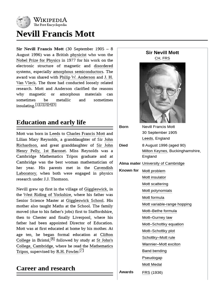 Nevill_Francis_Mott | PDF | Physical Sciences | Materials Science
