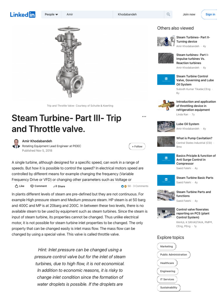 Steam Turbine - Part III - Trip and Throttle Valve. | PDF | Valve | Turbine
