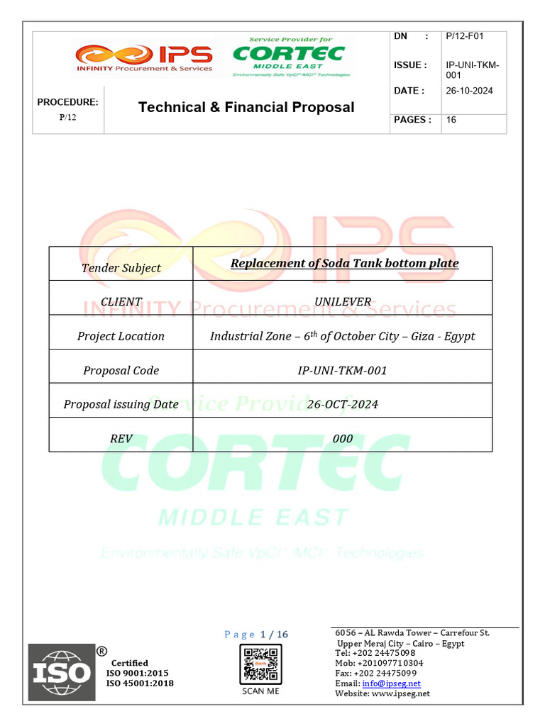 P 12-F01 UNILEVER Replacement of Soda Tank Bottom Plate - Rev00 | PDF ...