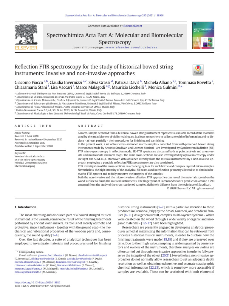 Reflection FTIR spectroscopy for the study of historical bowed string | PDF | Scanning Electron ...