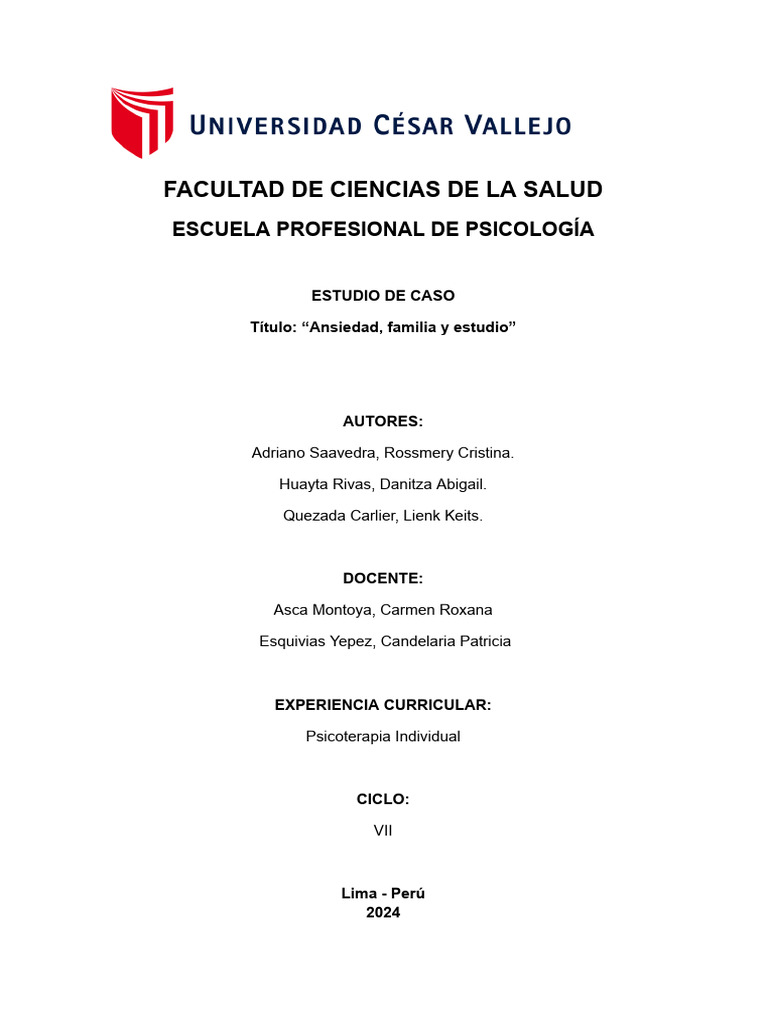 Informe PsicolÓgico Y Plan De Tratamiento Del Caso Clinicodocx Pdf 6292
