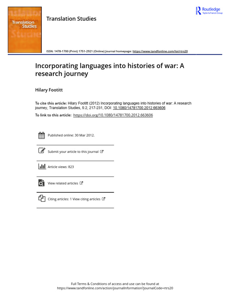 Incorporating Languages Into Histories of War A Research Journey | PDF ...