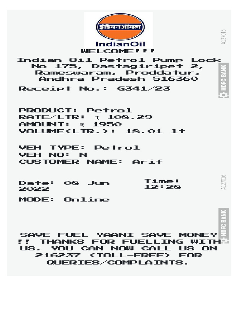 Fuel Bill Template 3 | PDF