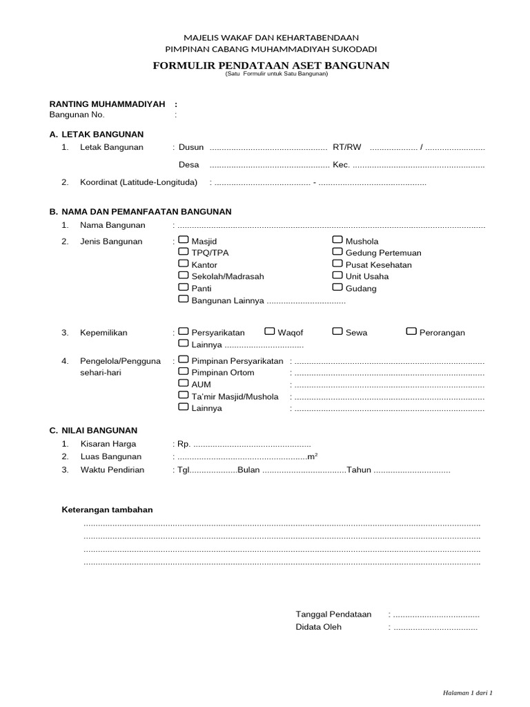 Formulir Pendataan Aset Bangunan | PDF