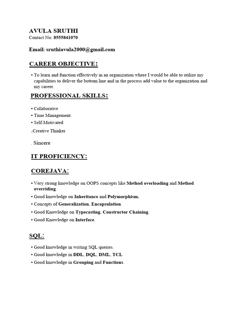 Sruthi Resume | PDF | Method (Computer Programming) | Sql