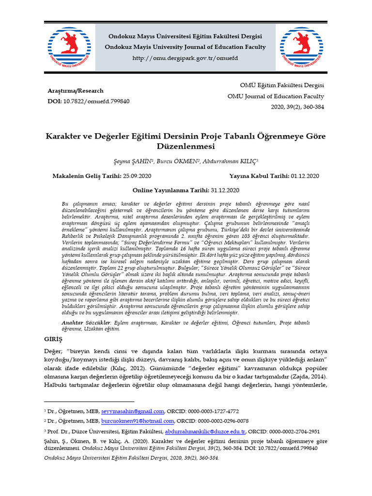 Karakter Ve Degerler Egitimi Dersinin PR | PDF