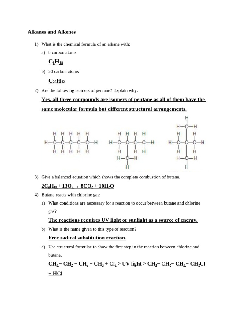 Alkanes and Alkenes | PDF | Alkene | Alkane