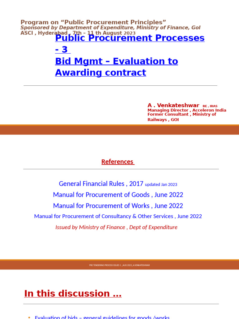 Pub Proc Process - 3 - Bid MGMT - Evaluation To Awarding Contract | PDF