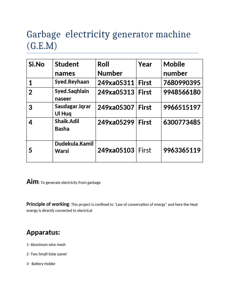 Garbage electricity generator machine | PDF