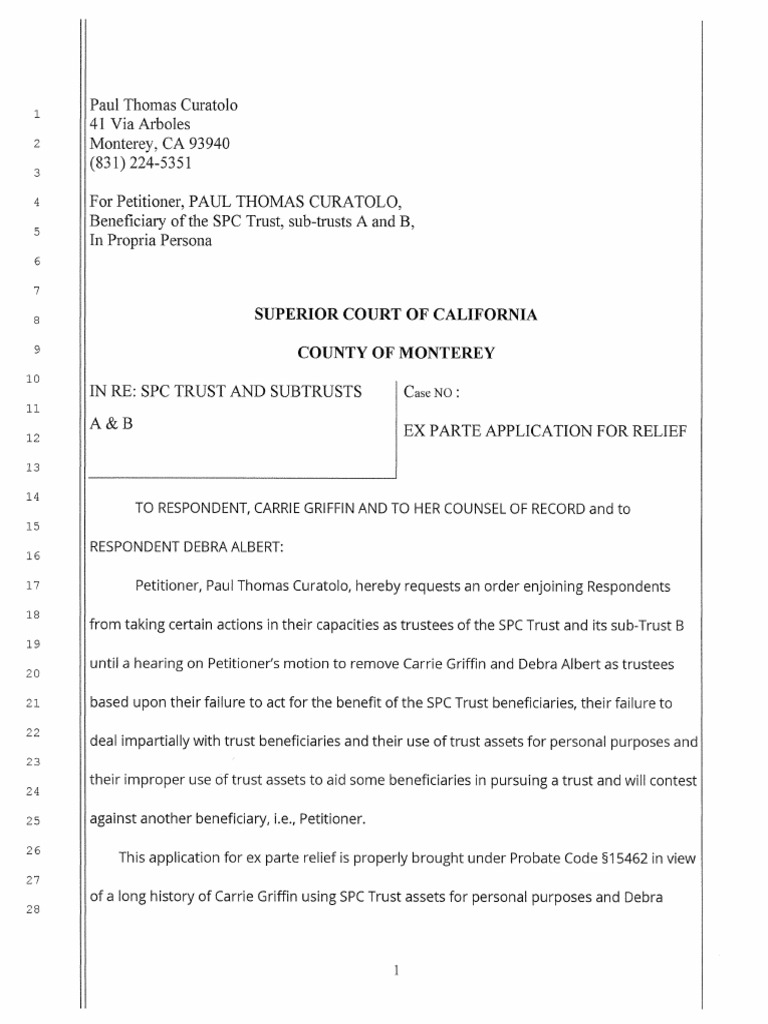 Curatolo ExParte ApplicationForRelief | PDF