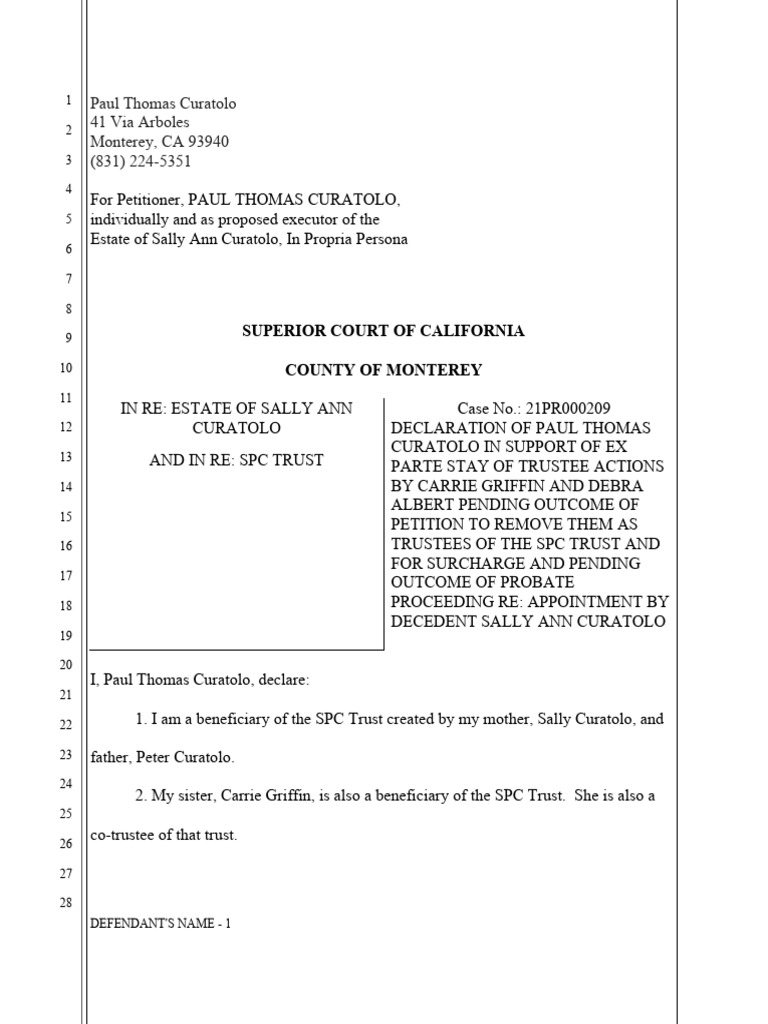 Curatolo Trust Dispute and Legal Actions | PDF | Probate | Trustee