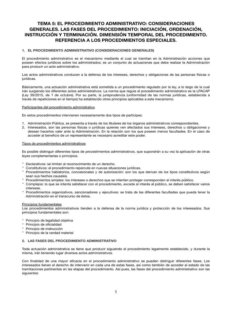 Tema 5 Procedimiento Administrativo | PDF | Gobierno | Justicia