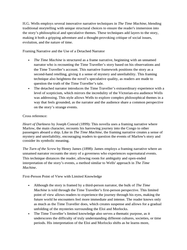 Narrative Techniques in The Time Machine | PDF | The Time Machine ...