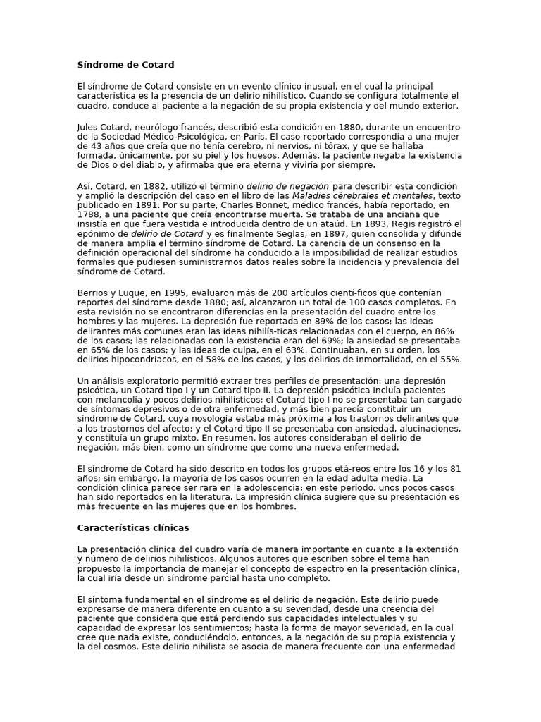 Síndrome de Cotard - Docx Dar | PDF | Enfermedades y trastornos | Medicina CLINICA