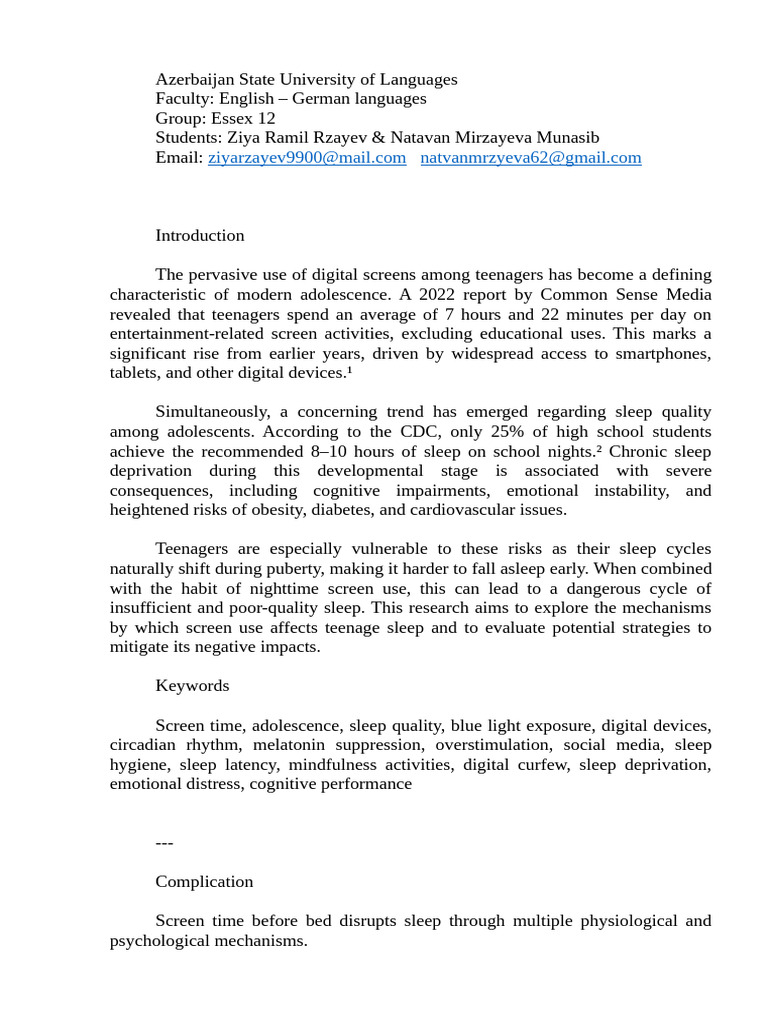Research - The Effect of Screen Time | PDF | Sleep | Adolescence