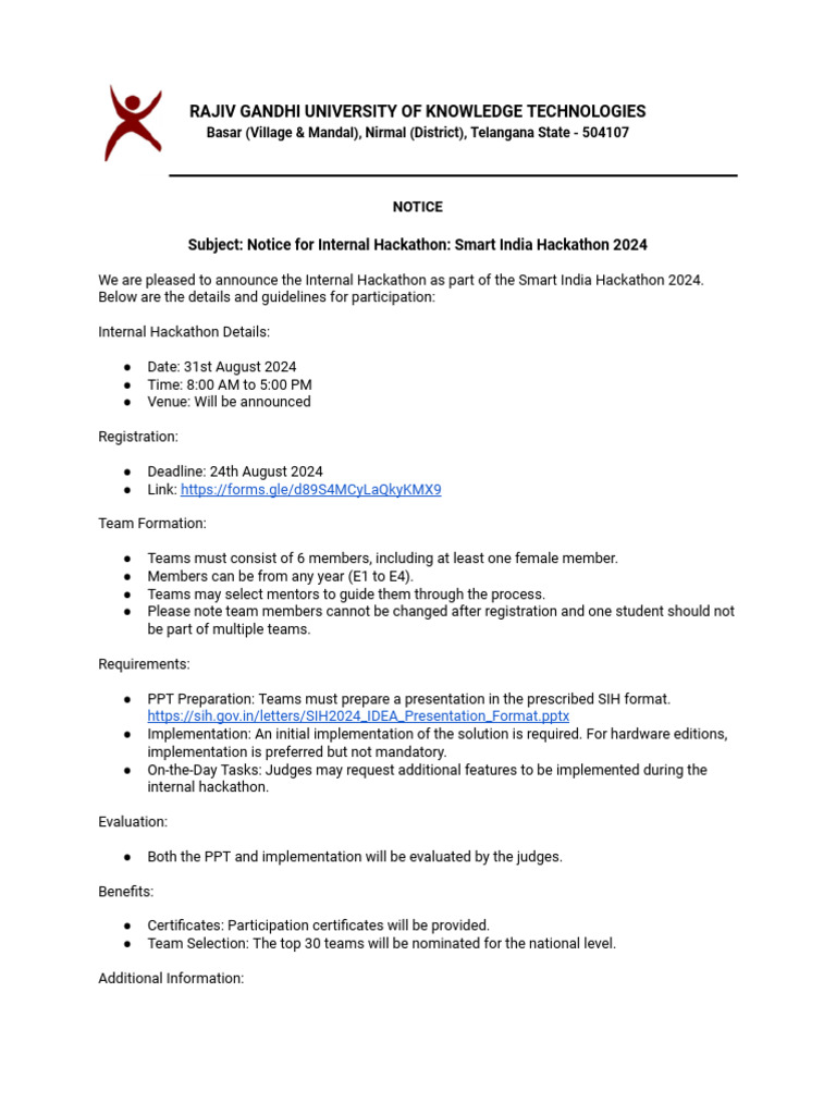 SIH 2024 Notice 1 | PDF