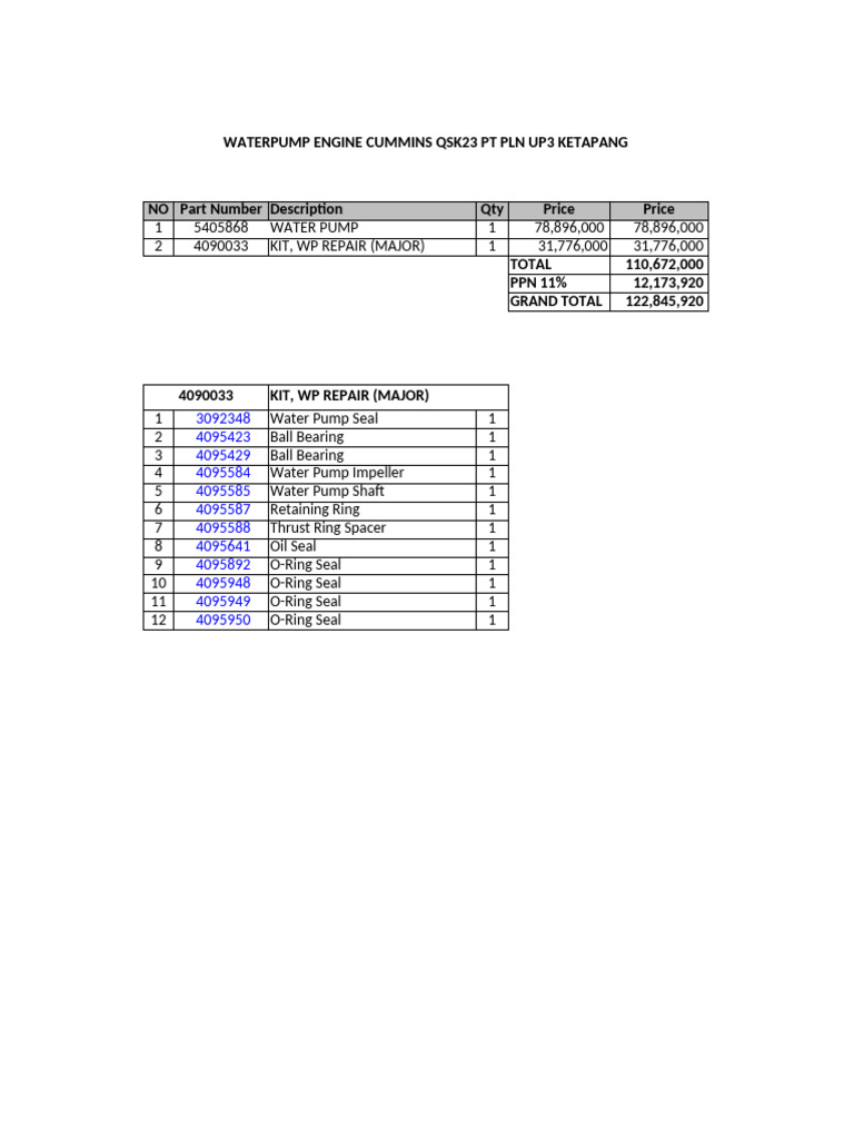 Part Waterpump QSK23 | PDF