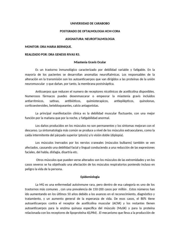 Miastenia Gravis Ocular | PDF | Sinapsis | Unión neuromuscular