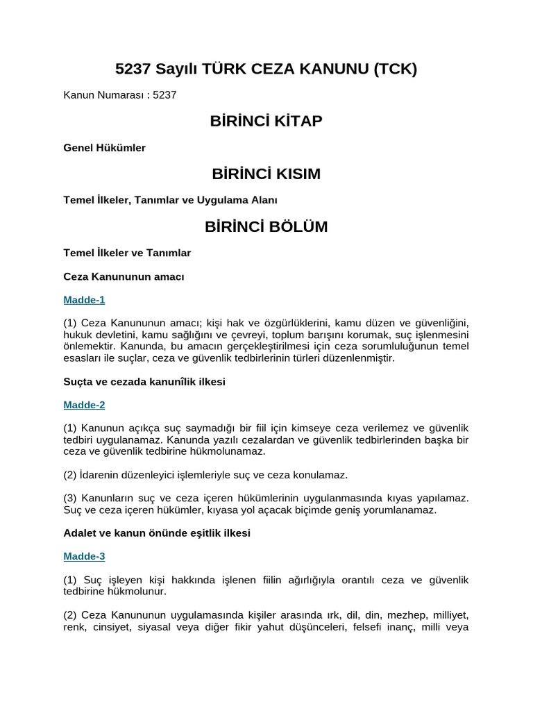 TCK 1. Bölüm | PDF