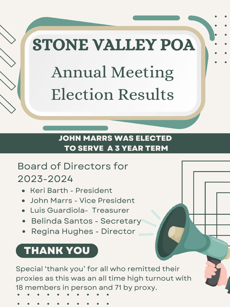 Stone Valley Poa: Annual Meeting Election Results | PDF