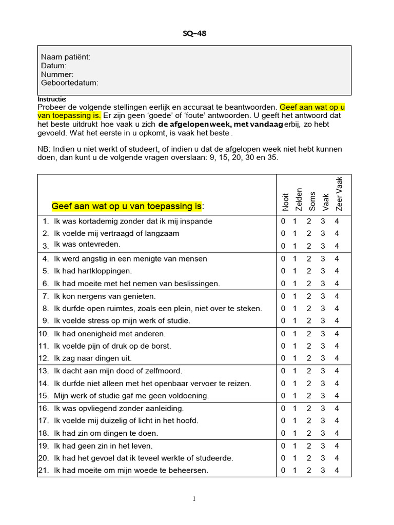 SQ 48 Vragenlijst Nederlands | PDF