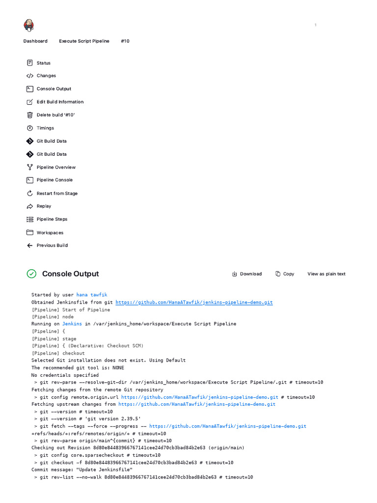 Execute Script Pipeline #10 Console (Jenkins) | PDF | Version Control ...
