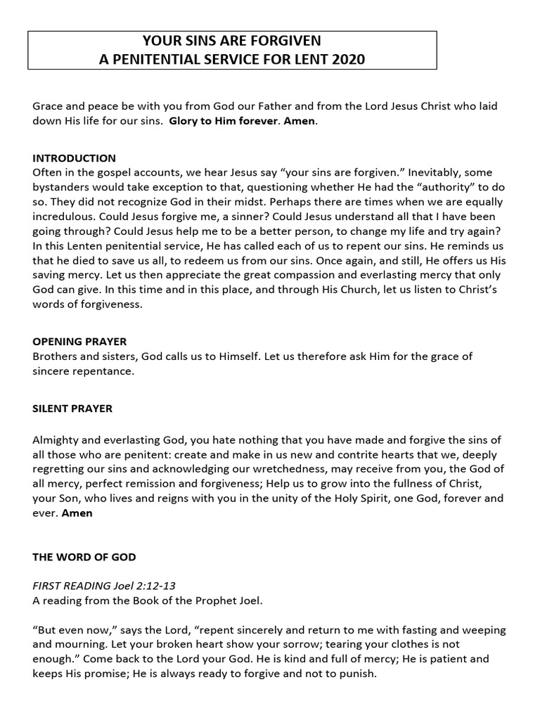 Penitential Service Lent 2020 | PDF | Penance | Lord's Prayer